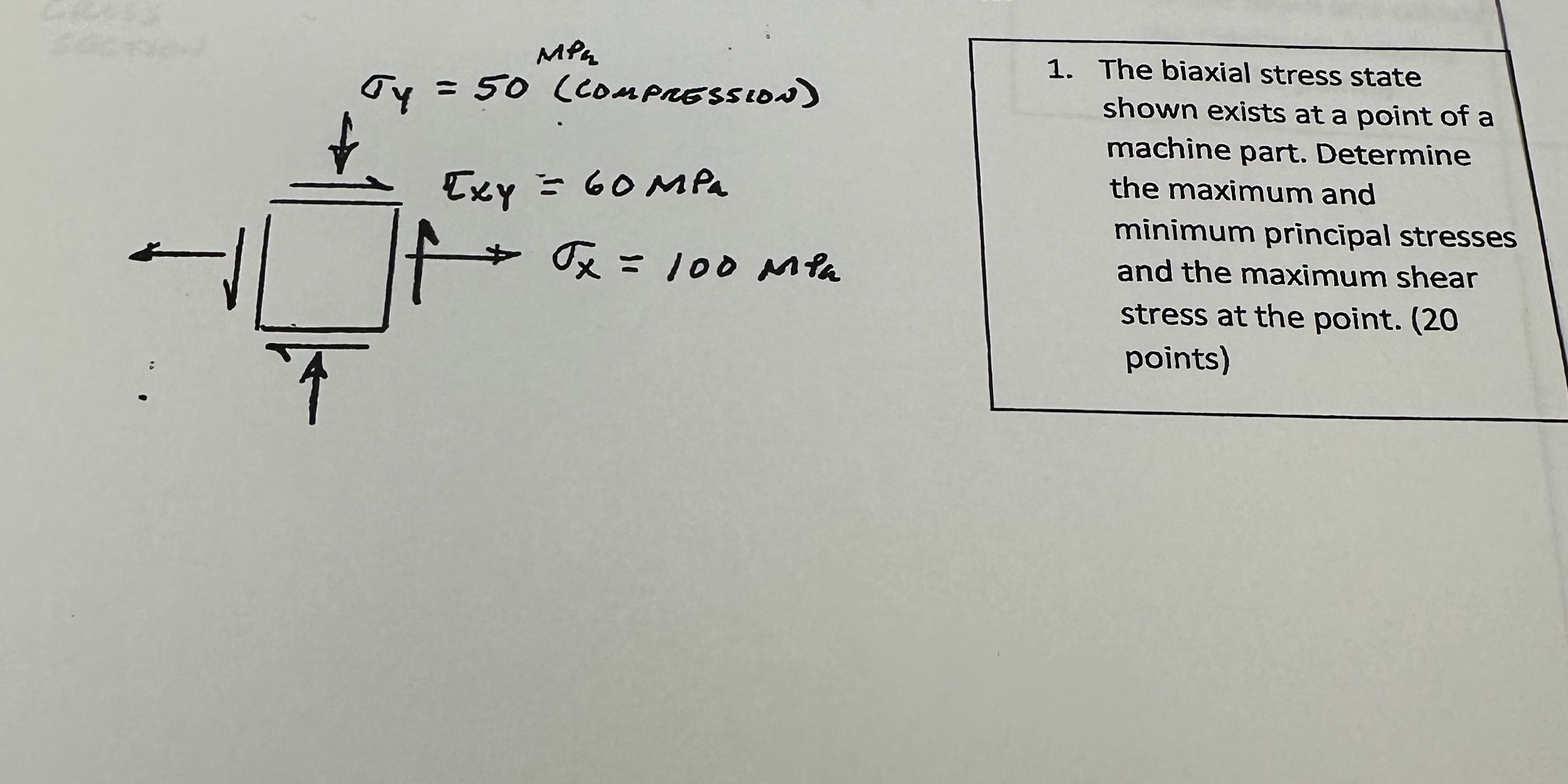 Solved The biaxial stress state shown exists at a point of a | Chegg.com