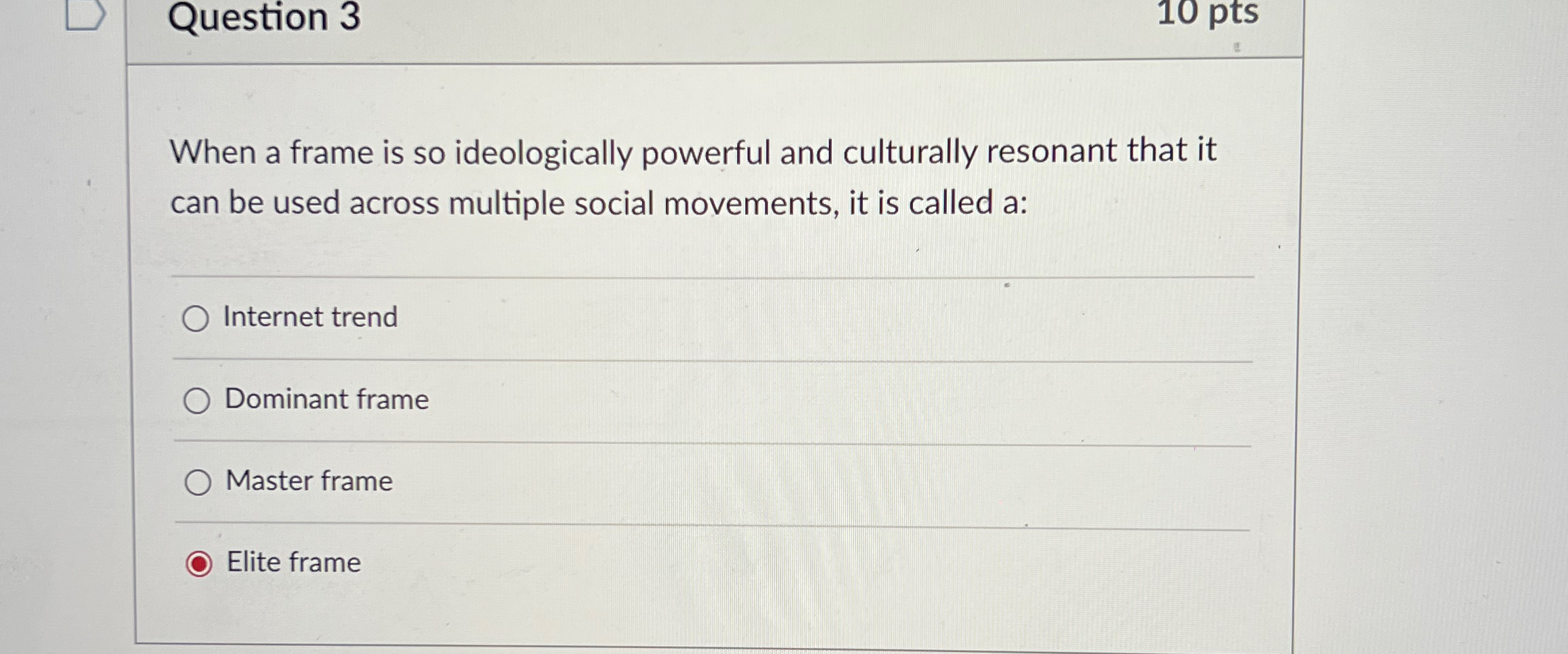 Solved Question 310 ﻿ptsWhen a frame is so ideologically | Chegg.com