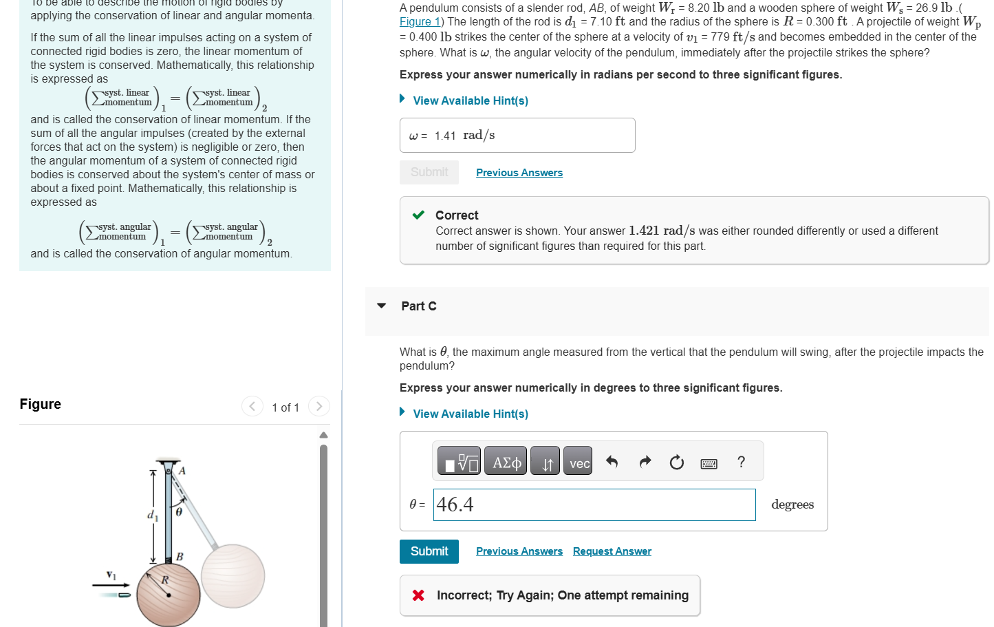 Solved applying the conservation of ﻿linear and angular | Chegg.com
