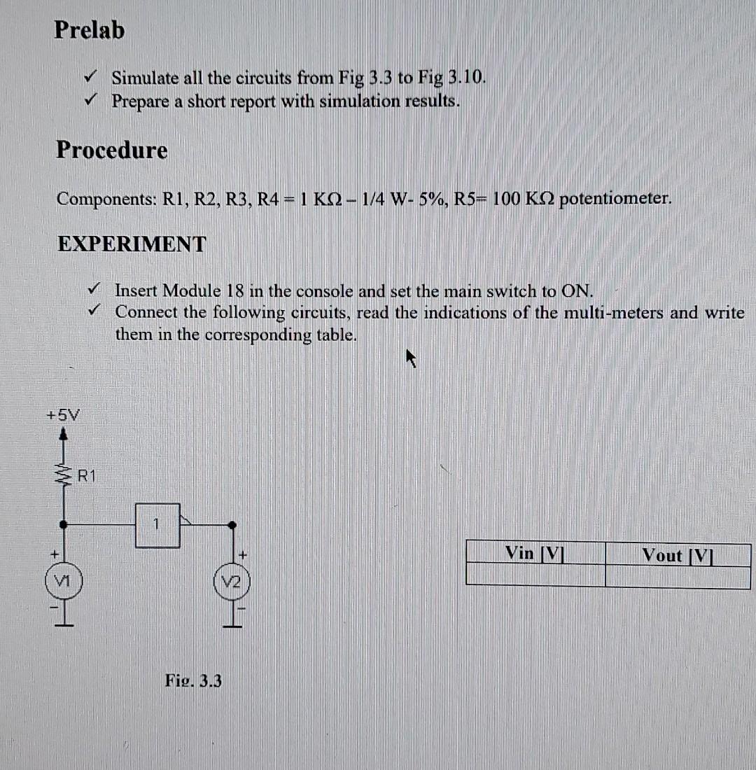 Prelab Simulate all the circuits from Fig 3.3 to Fig | Chegg.com