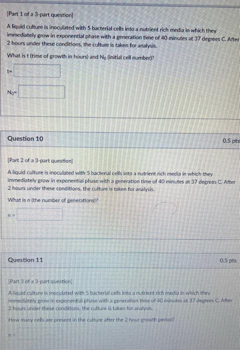 Solved [Part 1 of a 3 -part question] A liquid culture is | Chegg.com