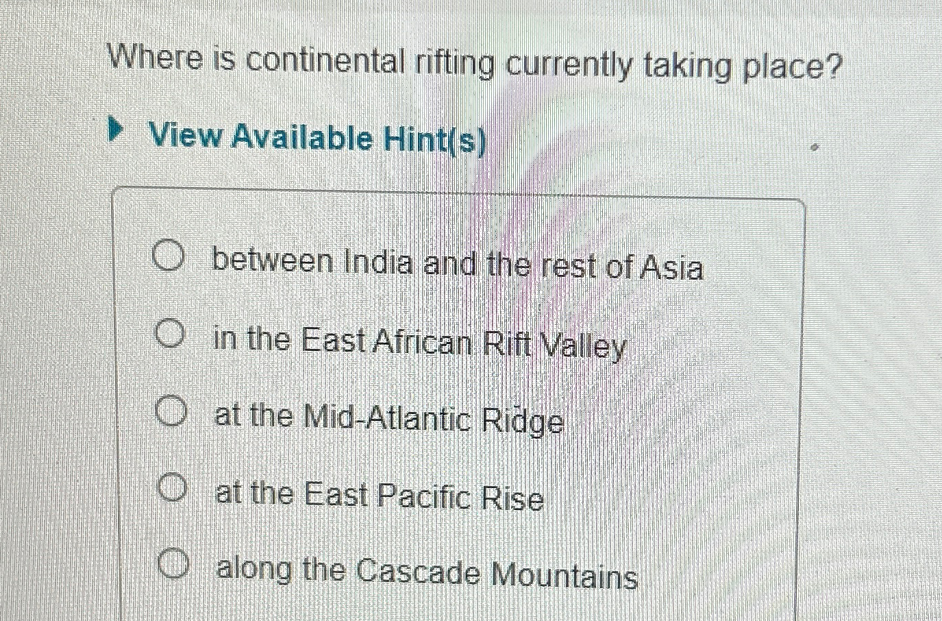 Solved Where is continental rifting currently taking | Chegg.com