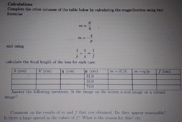 Solved CalculationsComplete the other columns of the table | Chegg.com