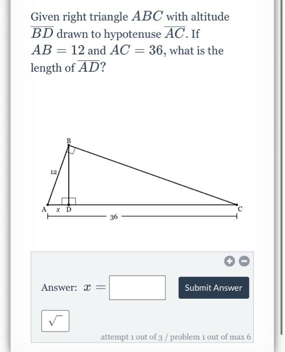 Solved Given right triangle ABC with altitude BD drawn to | Chegg.com