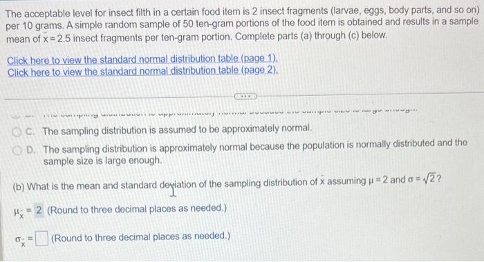 Solved The acceptable level for insect filth in a certain | Chegg.com