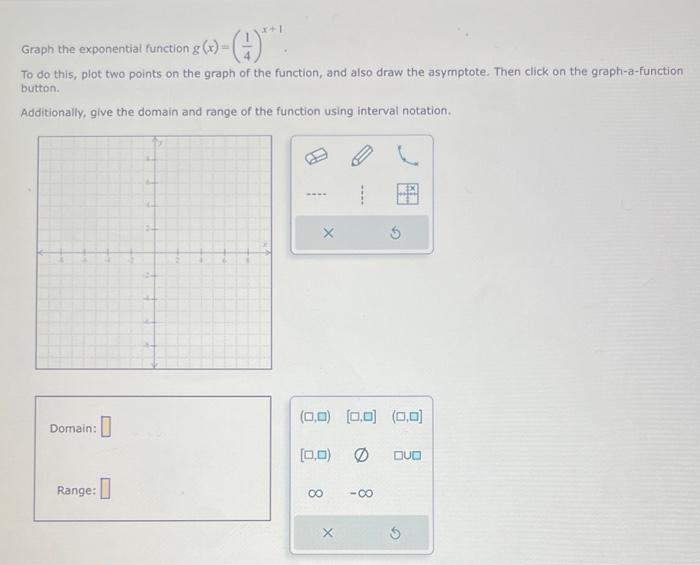 Solved Graph the exponential function g(x)=(41)x+1 To do | Chegg.com