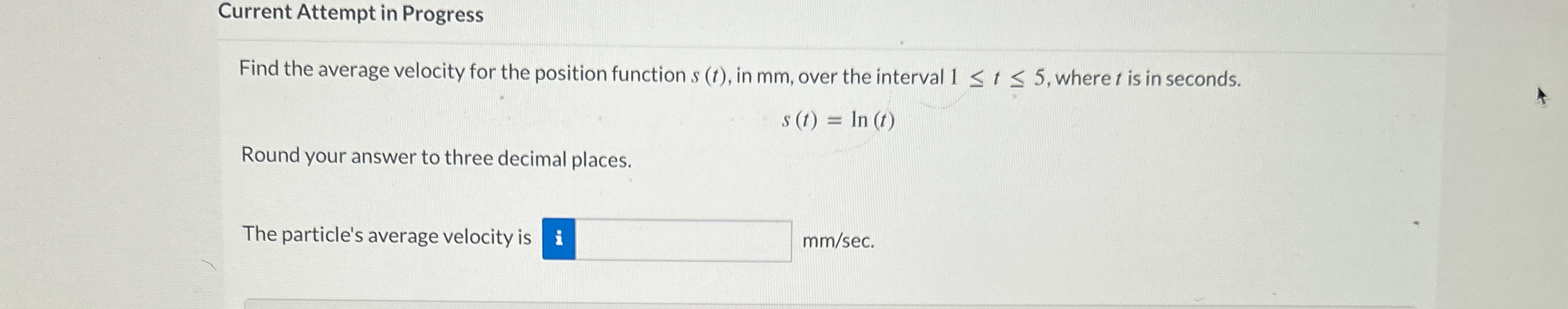 Solved Current Attempt in ProgressFind the average velocity | Chegg.com