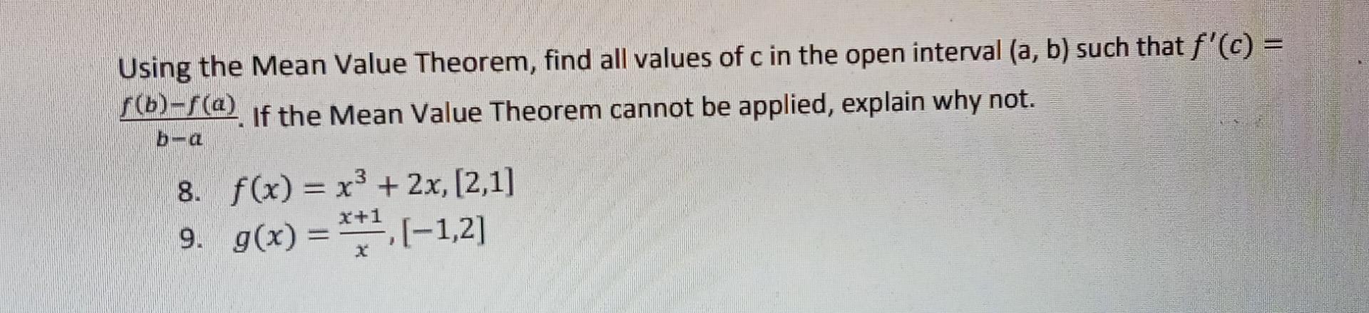 Solved Using the Mean Value Theorem, find all values of c in | Chegg.com