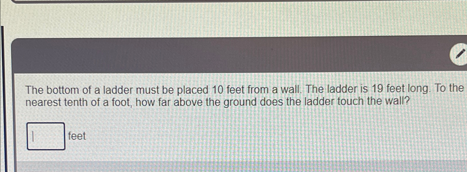 Solved The bottom of a ladder must be placed 10 ﻿feet from a | Chegg.com