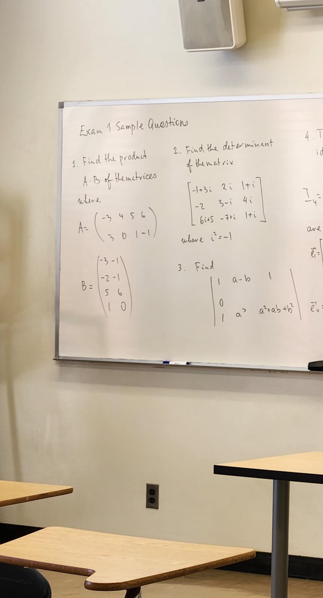 Solved Exam 1 Sample Questions 1. Find the product A⋅B of | Chegg.com