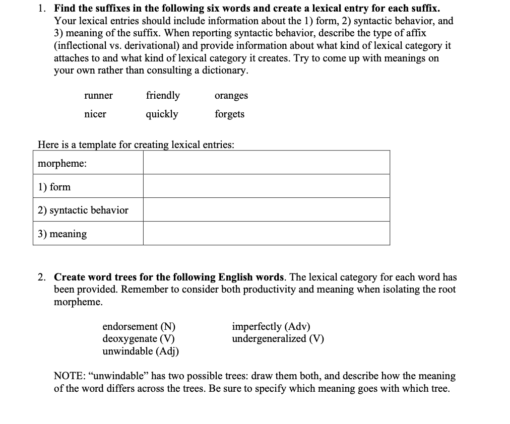 Solved Find the suffixes in the following six words and | Chegg.com