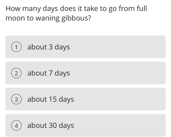 Solved How many days does it take to go from full moon to | Chegg.com