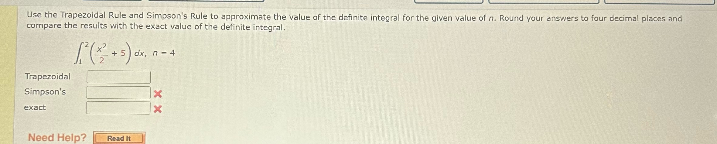 Solved Use the Trapezoidal Rule and Simpson's Rule to | Chegg.com