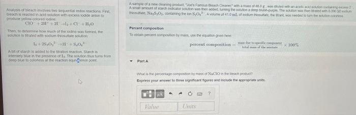 Analysis of bleach involves two sequential redox | Chegg.com