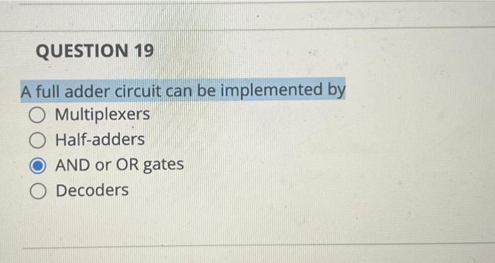 Solved A full adder circuit can be implemented by | Chegg.com