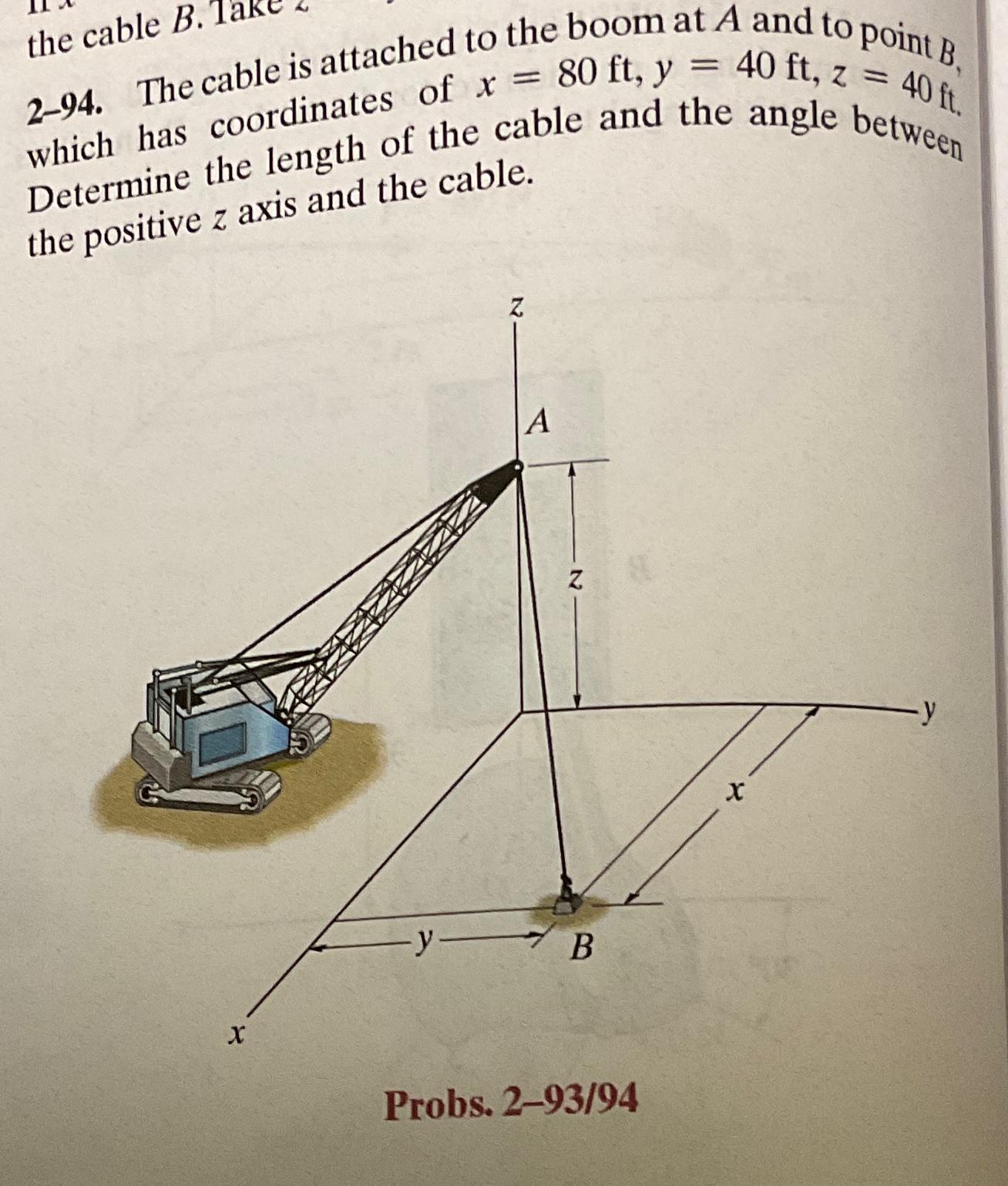 Solved the cable B\\n2-94. The cable is attached to the boom | Chegg.com