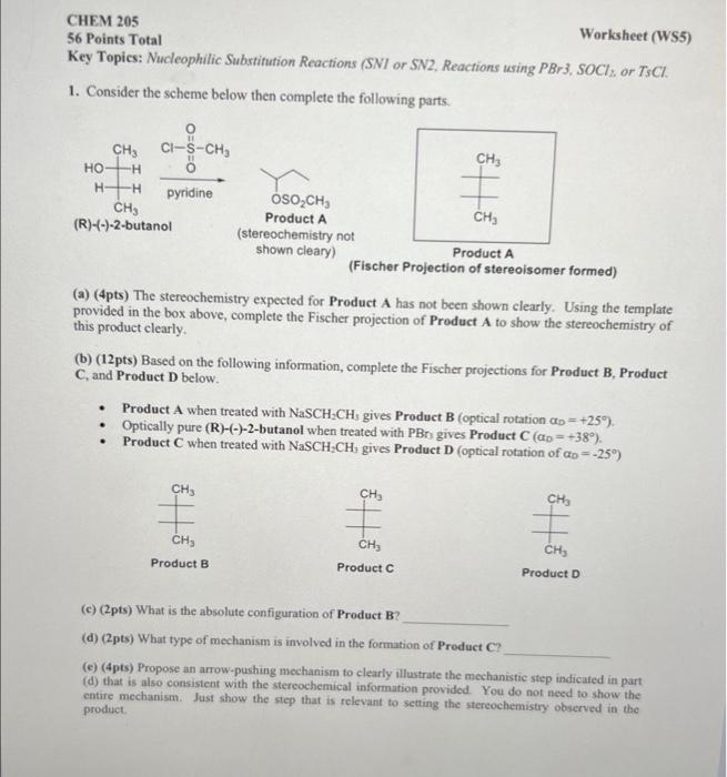 Solved CHEM 205 56 Points Total Worksheet (WS5) Key Topics: | Chegg.com