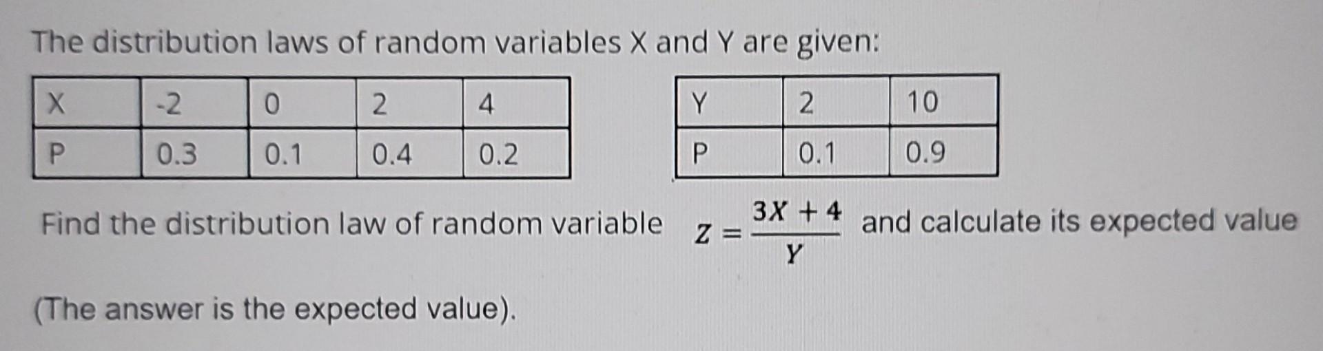 Solved The distribution laws of random variables X and Y are | Chegg.com