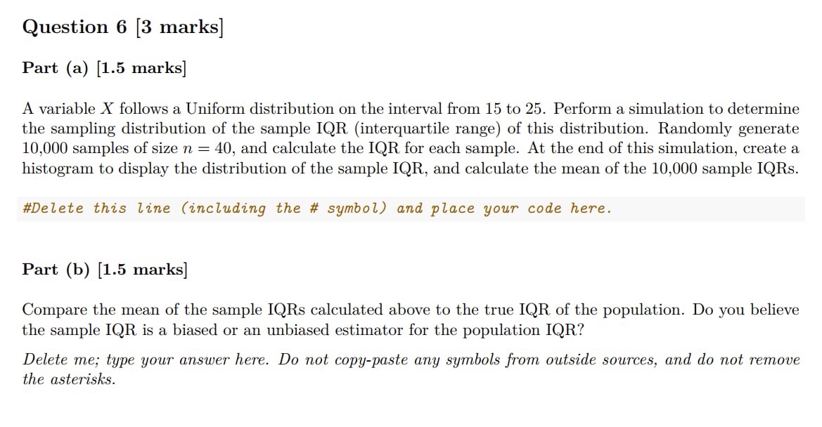 Solved Question 6 [3 ﻿marks]Part (a) ﻿ marks]A variable x | Chegg.com