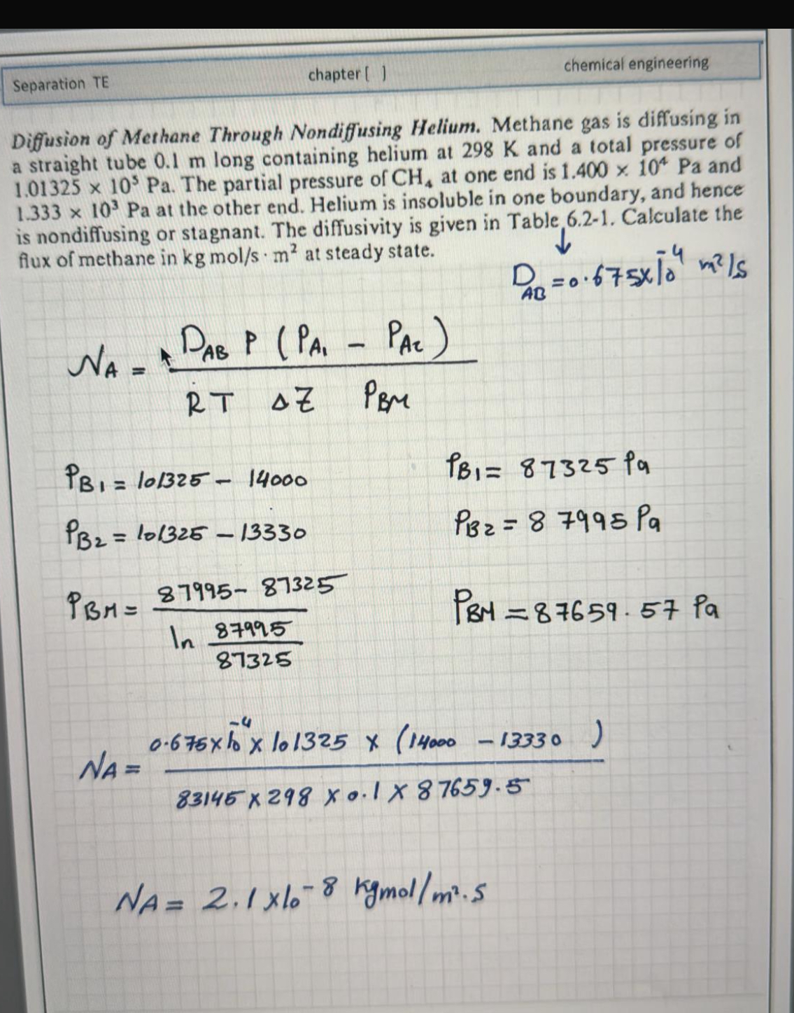 Solved Separation TEchapter (chemical engineeringDiffusion | Chegg.com