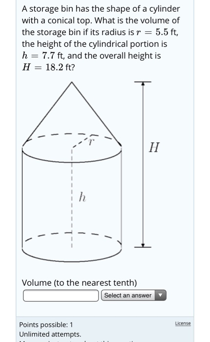 Solved A storage bin has the shape of a cylinder with a | Chegg.com