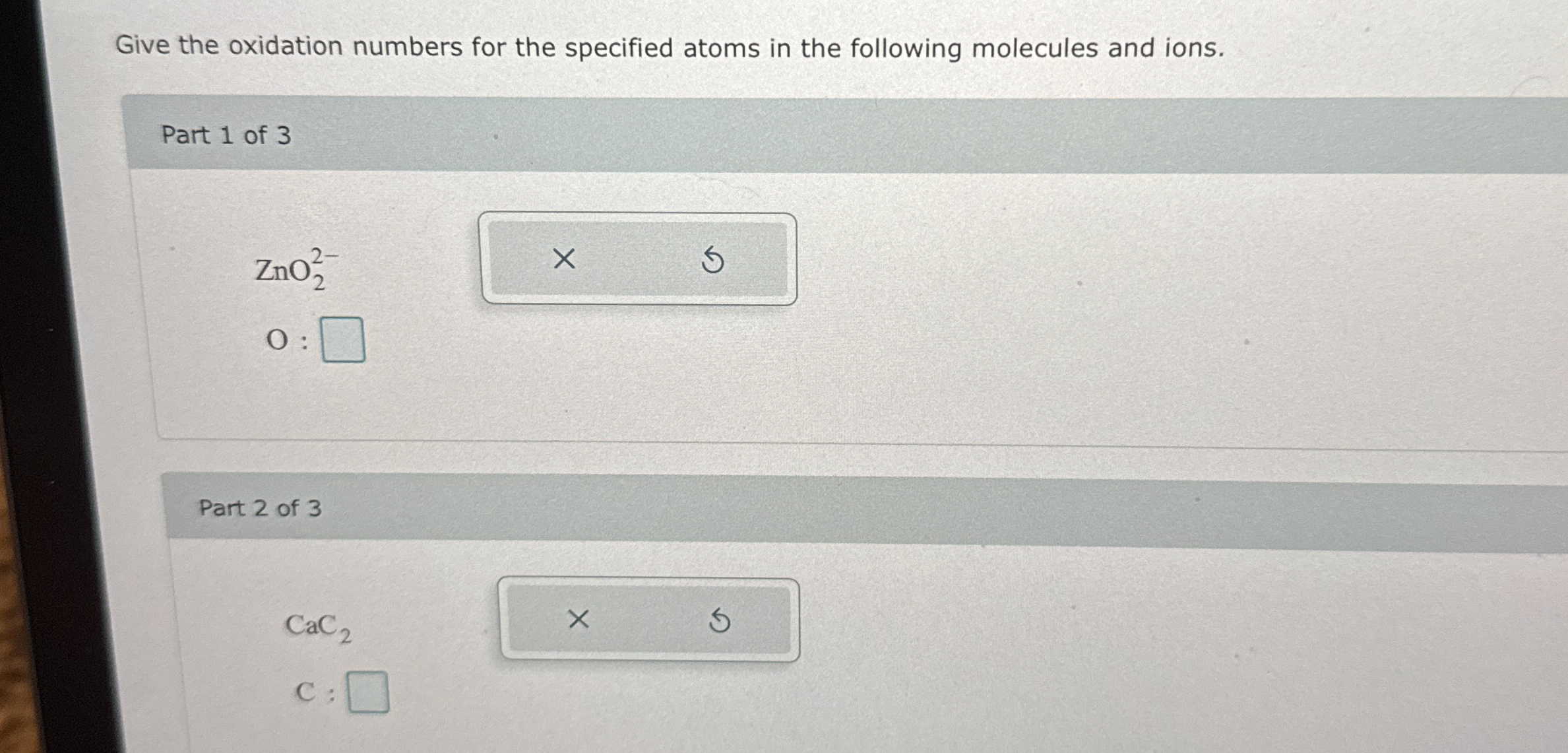 Solved Give the oxidation numbers for the specified atoms in | Chegg.com