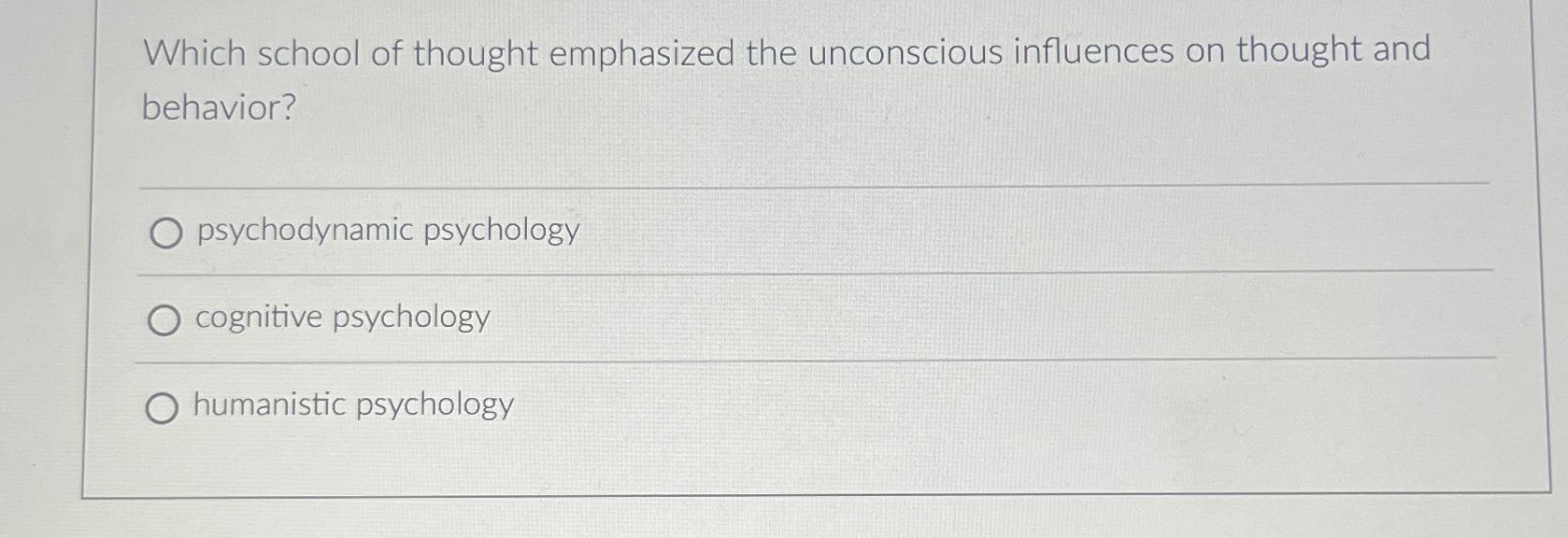 Solved Which school of thought emphasized the unconscious | Chegg.com