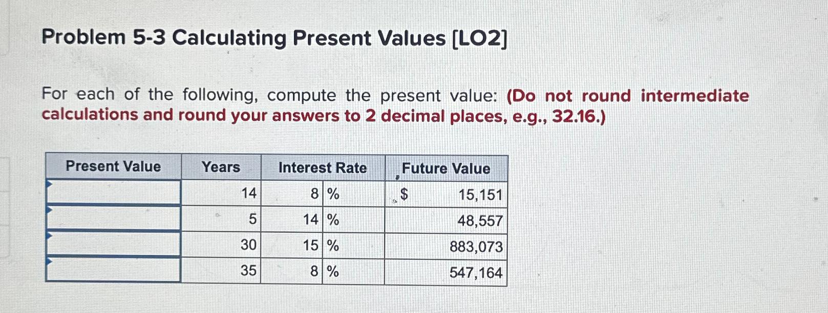 Solved Problem 5-3 ﻿Calculating Present Values [LO2]For each | Chegg.com