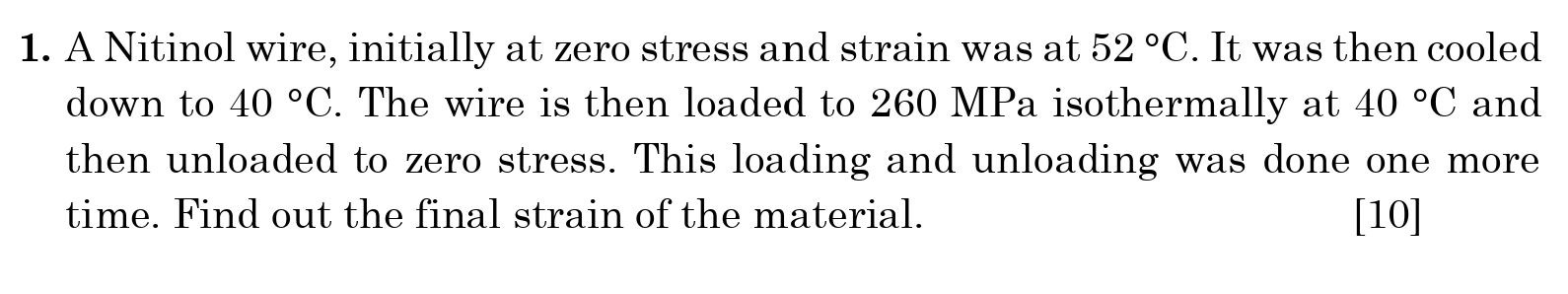 Solved A Nitinol wire, initially at zero stress and strain | Chegg.com
