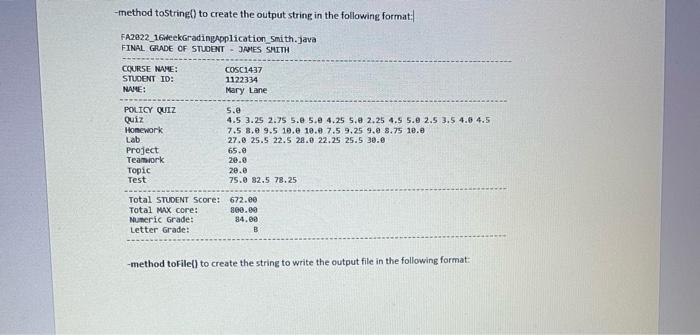 Solved Method Tostring To Create The Output String In 1988