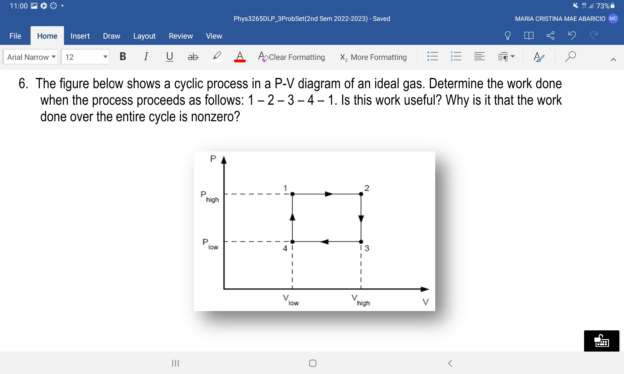 Solved The figure below shows a cyclic process in a P-V | Chegg.com