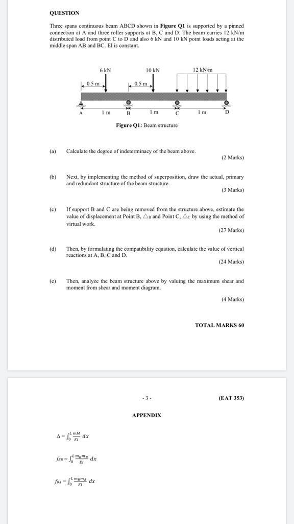 Solved QUESTION Three spans continuous beam ABCD shown in | Chegg.com