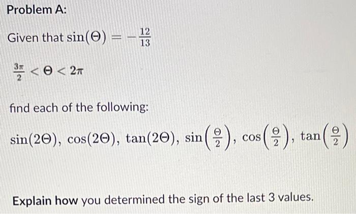 Solved solve and find the following sin, cos, tan. explain | Chegg.com