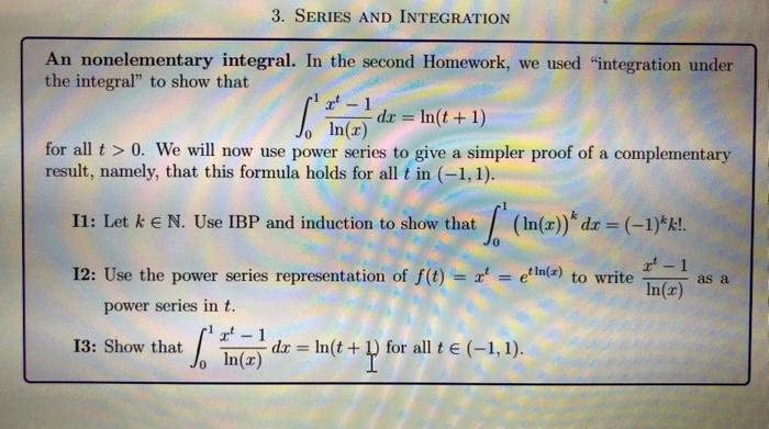 Solved 3. SERIES AND INTEGRATION An nonelementary integral. | Chegg.com