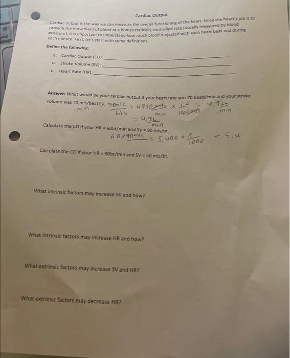 Solved Cardiac Output Cardiac output is the way we car | Chegg.com