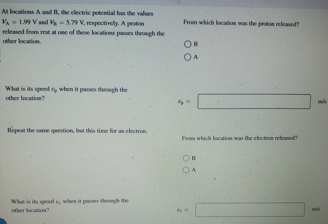 Solved At locations A and B, ﻿the electric potential has the | Chegg.com