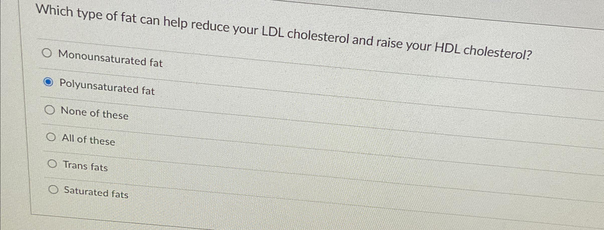 Solved Which type of fat can help reduce your LDL | Chegg.com