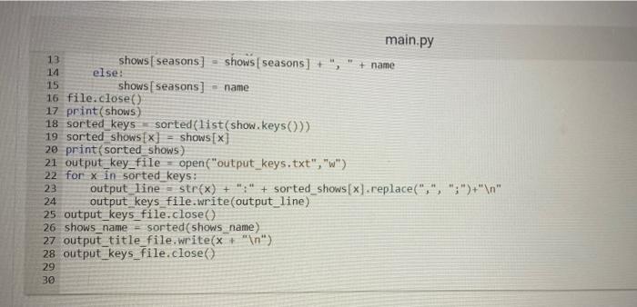 Solved 7.9 LAB: Sorting TV Shows (dictionaries and lists) | Chegg.com