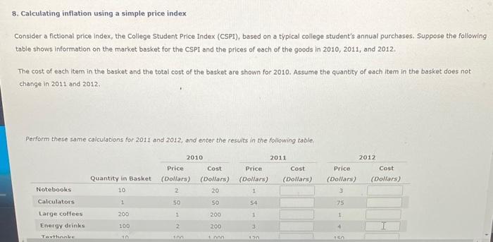 Solved 8. Calculating inflation using a simple price index | Chegg.com