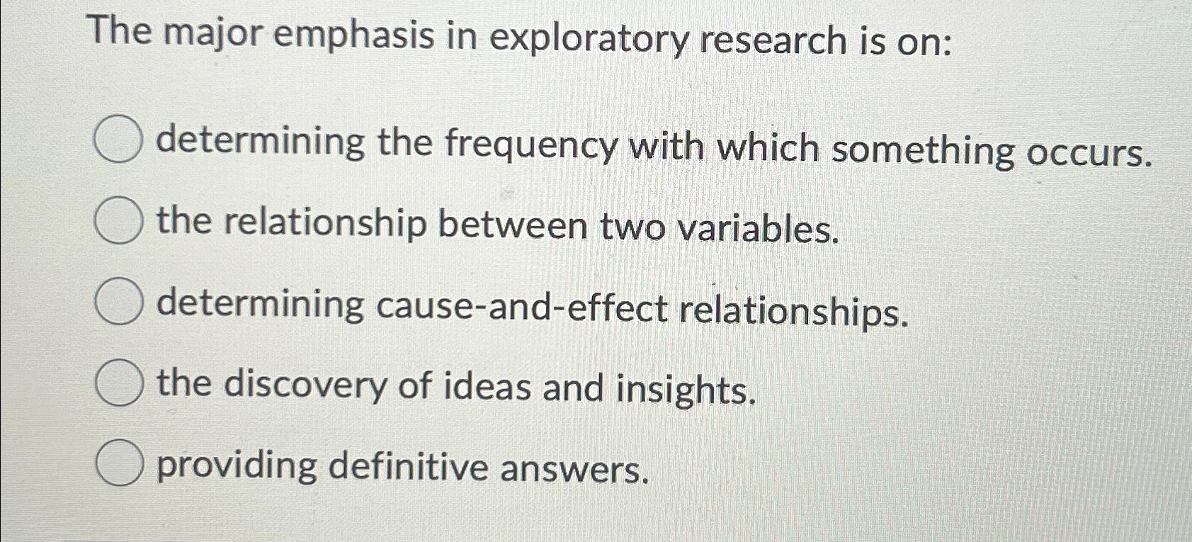 Solved The major emphasis in exploratory research is | Chegg.com