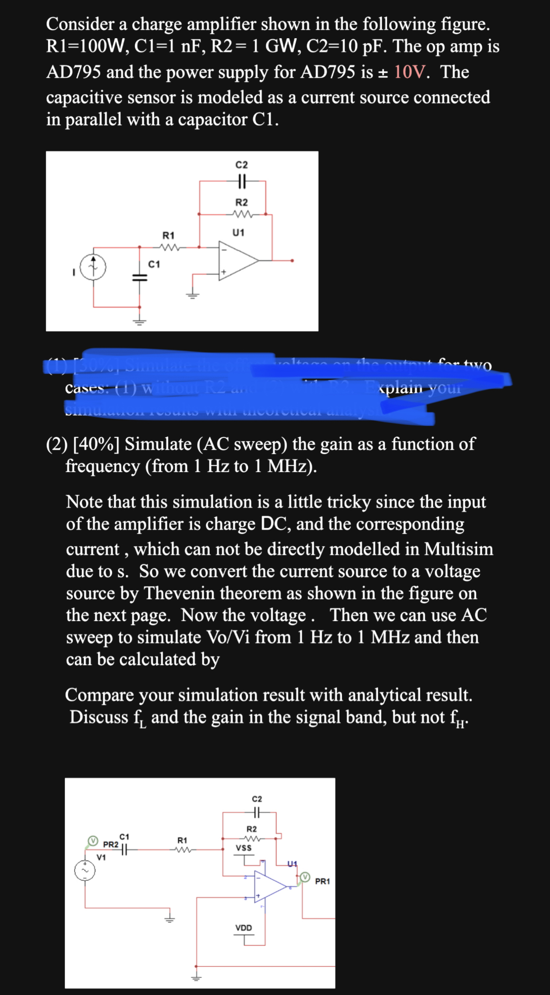 Solved Consider a charge amplifier shown in the following | Chegg.com