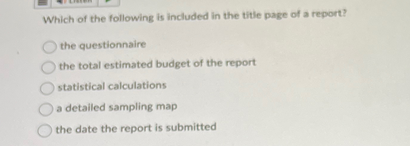 Solved Which of the following is included in the title page | Chegg.com