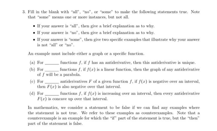 Solved 3. Fill in the blank with "all", "no", or "some" to | Chegg.com