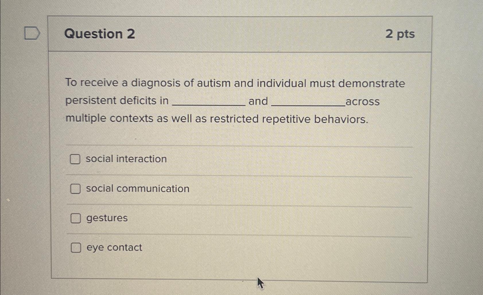 Solved Question 22 ﻿ptsTo receive a diagnosis of autism and | Chegg.com