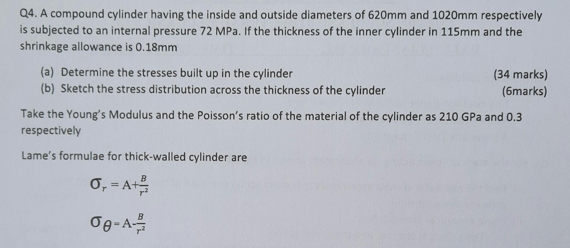 Solved Q4. A compound cylinder having the inside and outside | Chegg.com