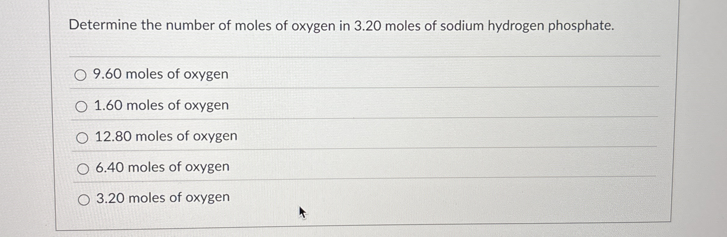Solved Determine the number of moles of oxygen in 3.20 | Chegg.com