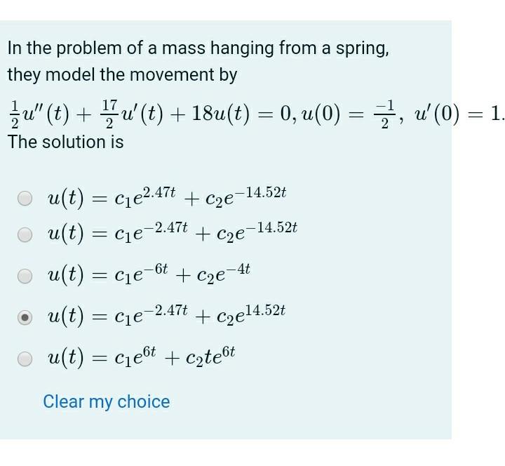 Solved In the problem of a mass hanging from a spring, they | Chegg.com