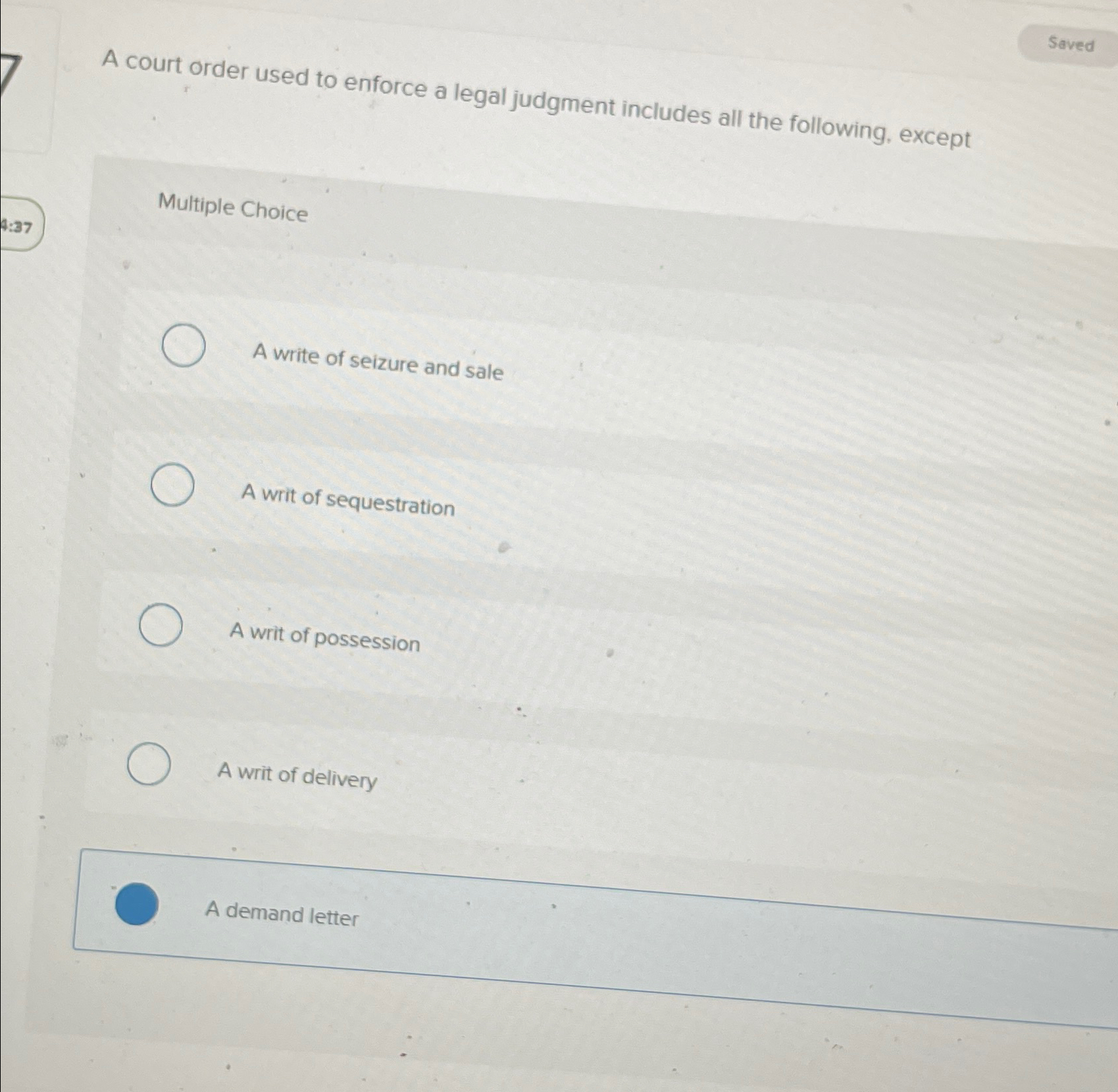 Solved A court order used to enforce a legal judgment | Chegg.com
