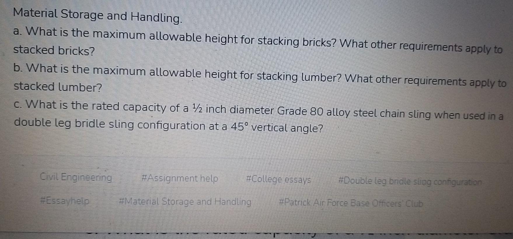 Solved Material Storage and Handling. a. What is the maximum | Chegg.com