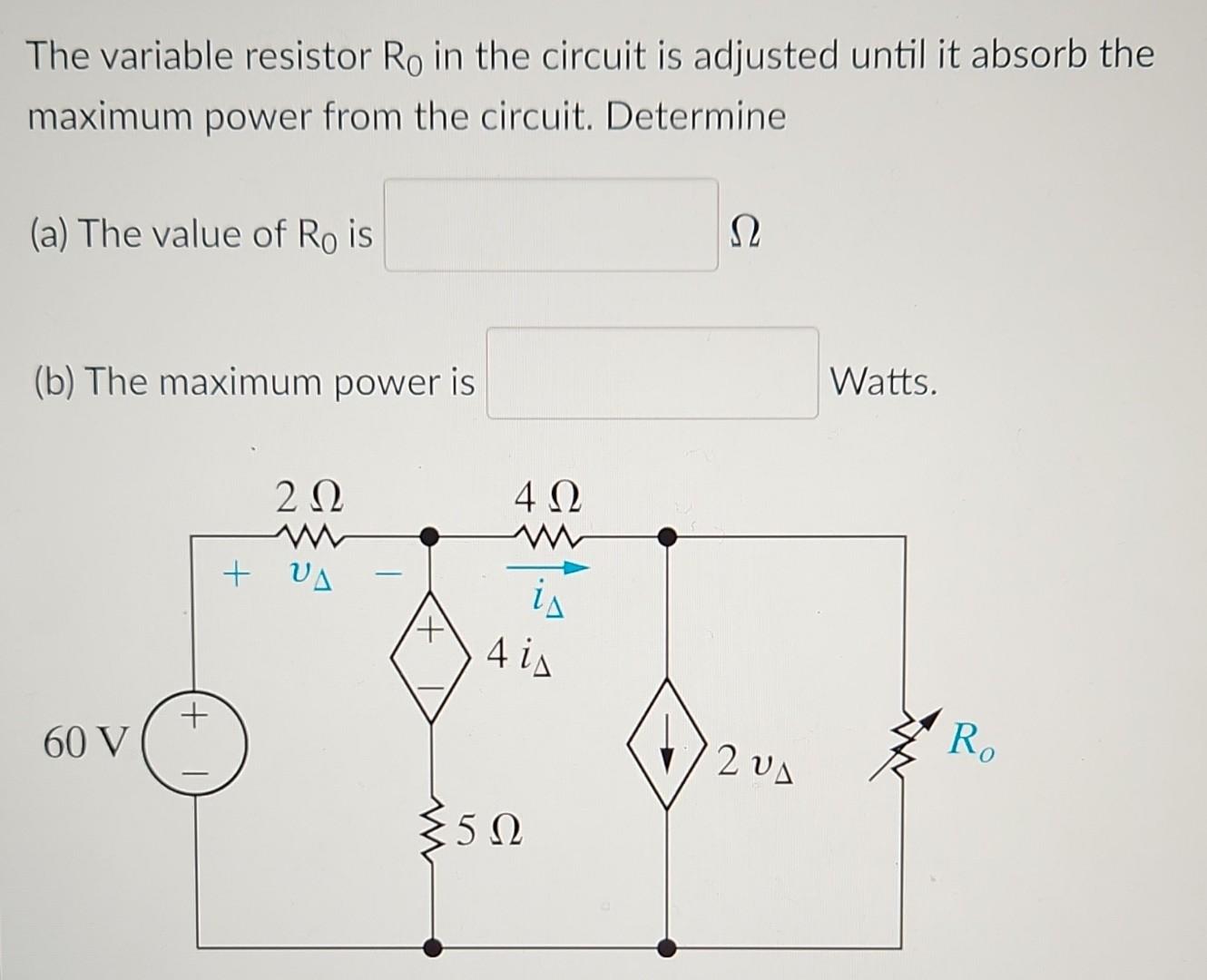 Solved The variable resistor Ro in the circuit is adjusted | Chegg.com